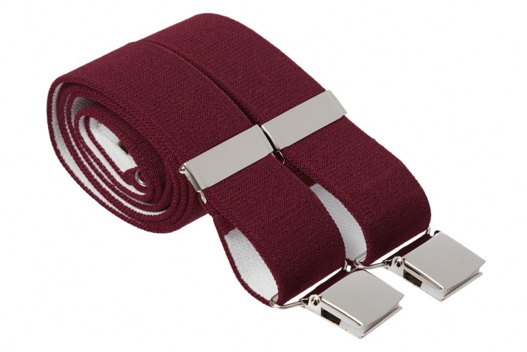 Plain Maroon Trouser Braces 4 Heavy Duty Clips - Gents Shop